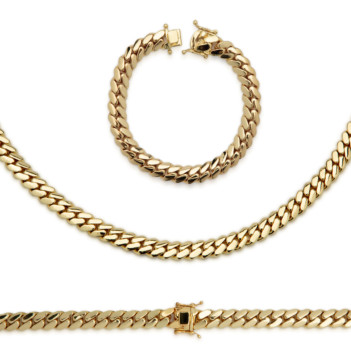 Miami Cuban Link Chain Set Necklace and Bracelet 14K Gold Premium Plat ...