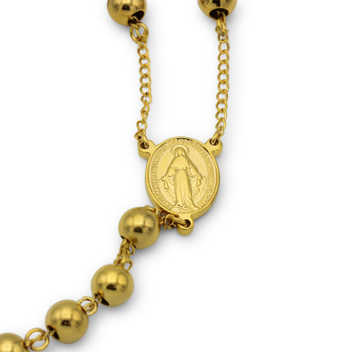 Traditional Gold Rosary Necklace Five Decade Catholic Prayer Beads 8mm ...