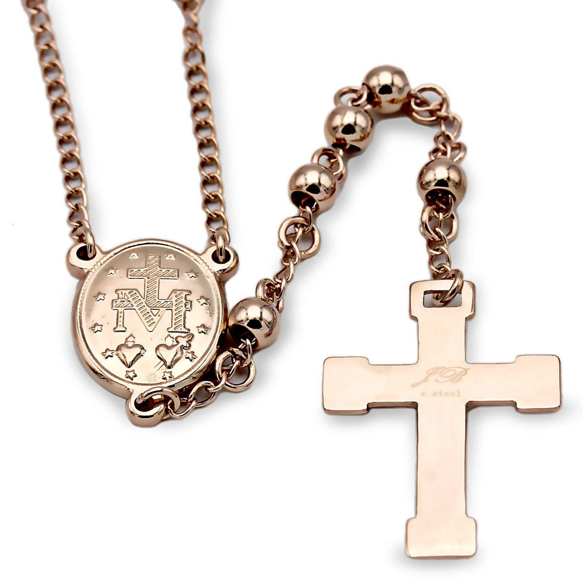 Traditional Rose Gold Rosary Necklace Five Decade Catholic Prayer Bead ...